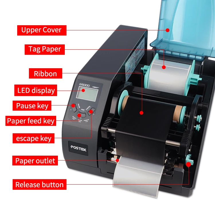Postek G6000 Label Barcode Printer - 600dpi HD Printing