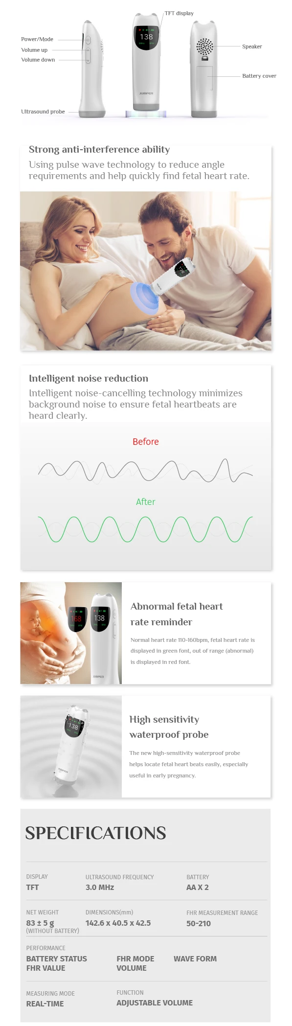JUMPER SHA20 Wireless Baby Heart Rate Monitor with APP