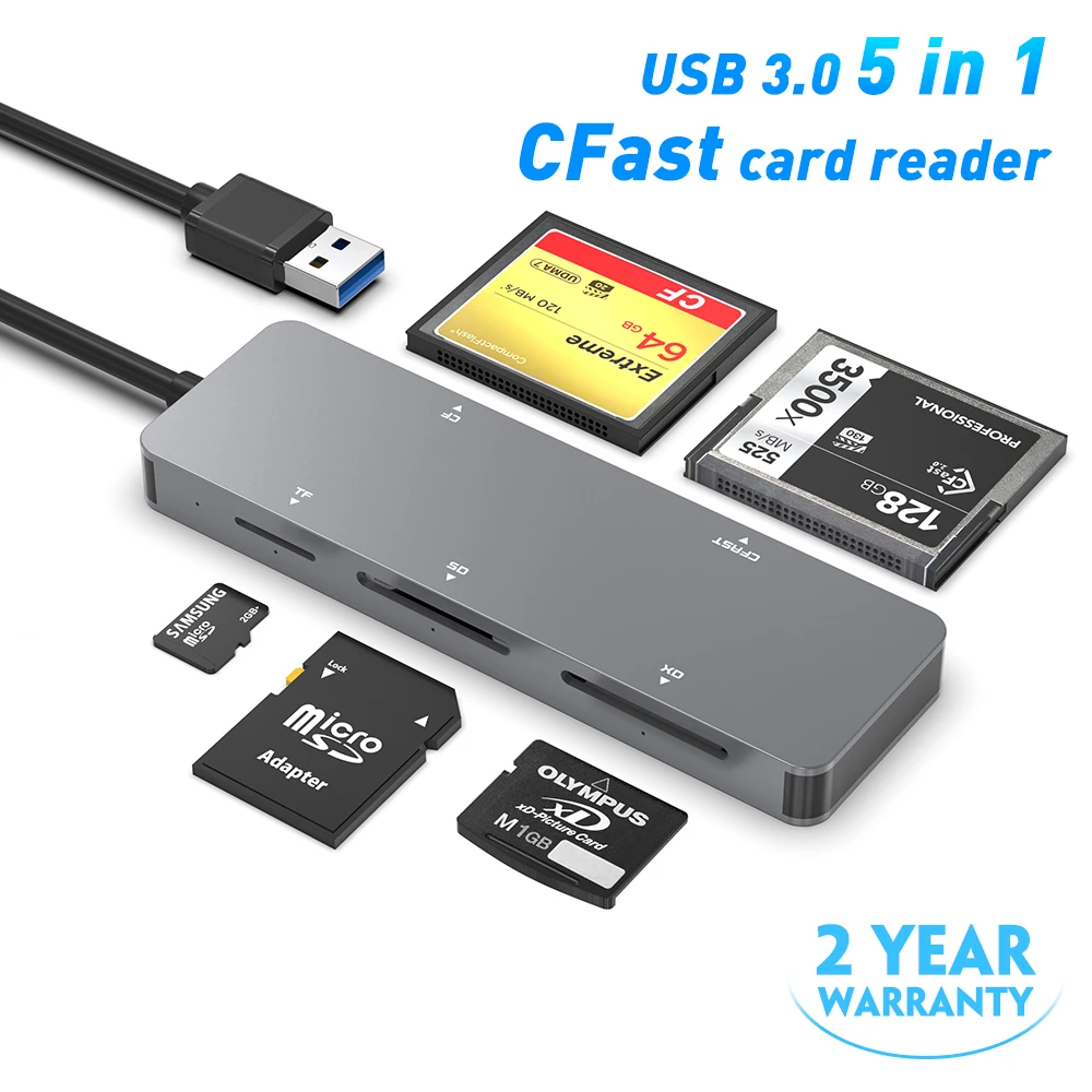 USB3.0 Memory Card Reader - Simultaneously Read Cfast & SD