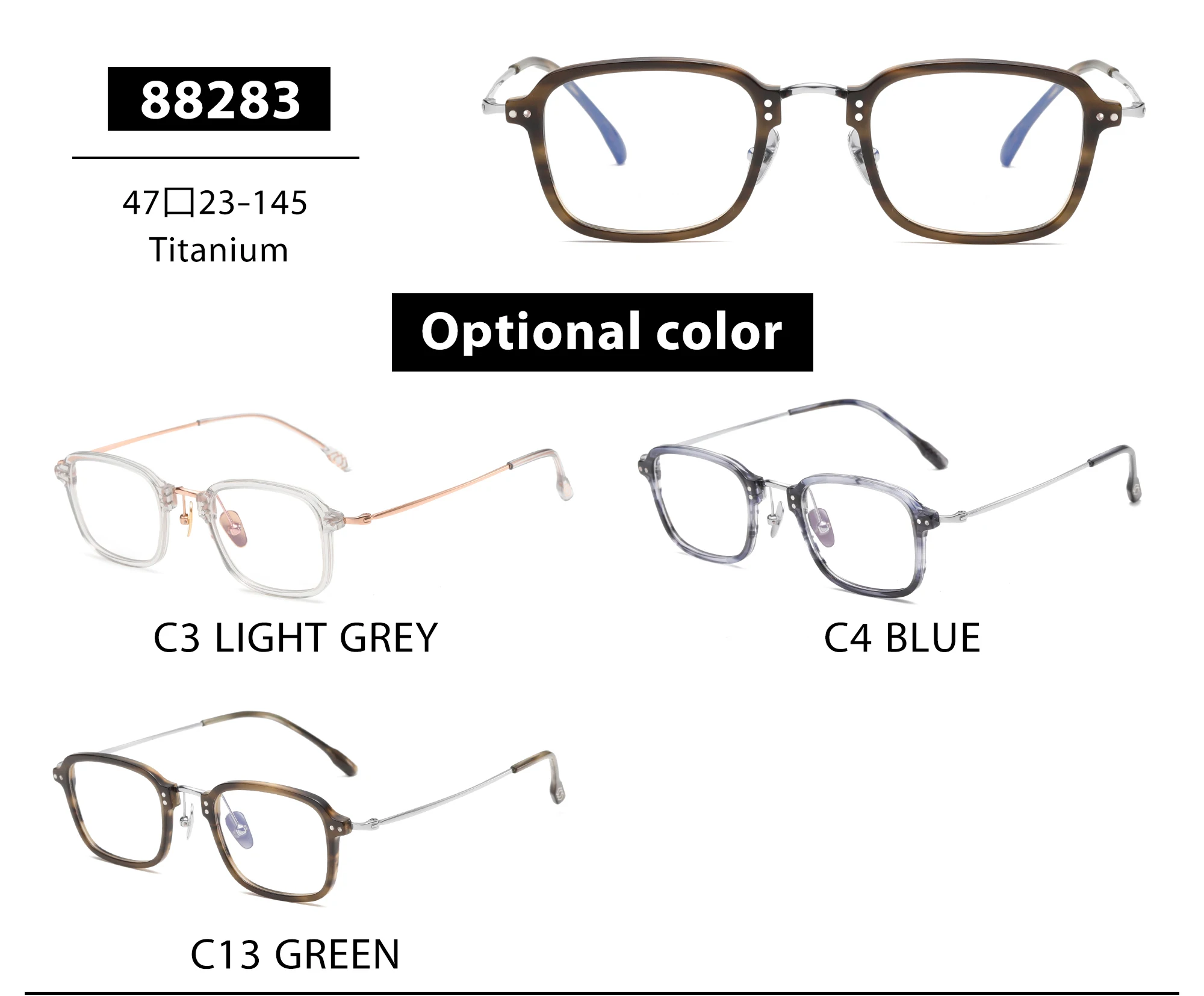 Square Gold Edge Ice Blue Ultra-light Titanium Glasses Frame ...