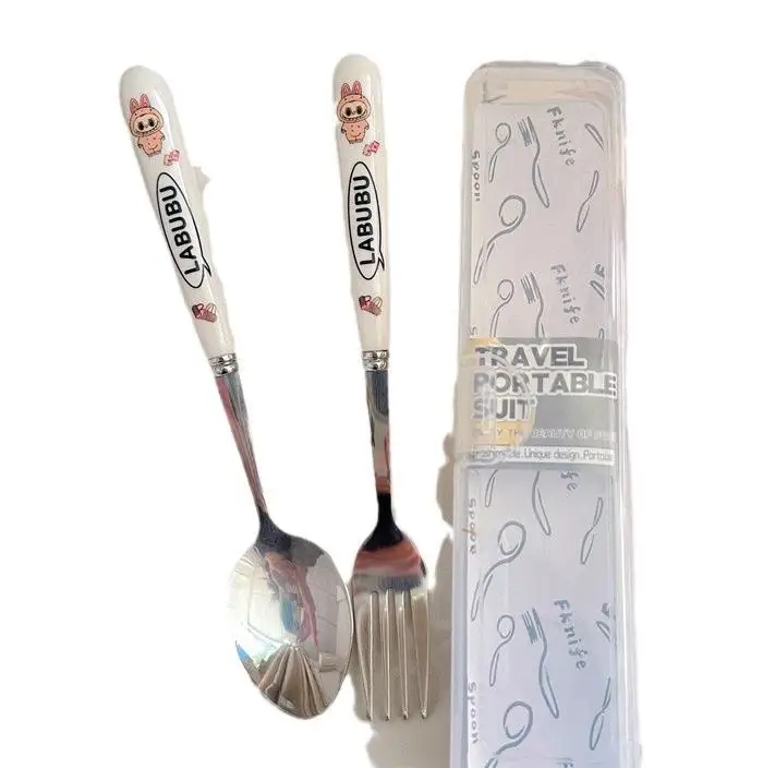 LINDA labubu stainless steel spoon fork cutlery set for kids labubu ...