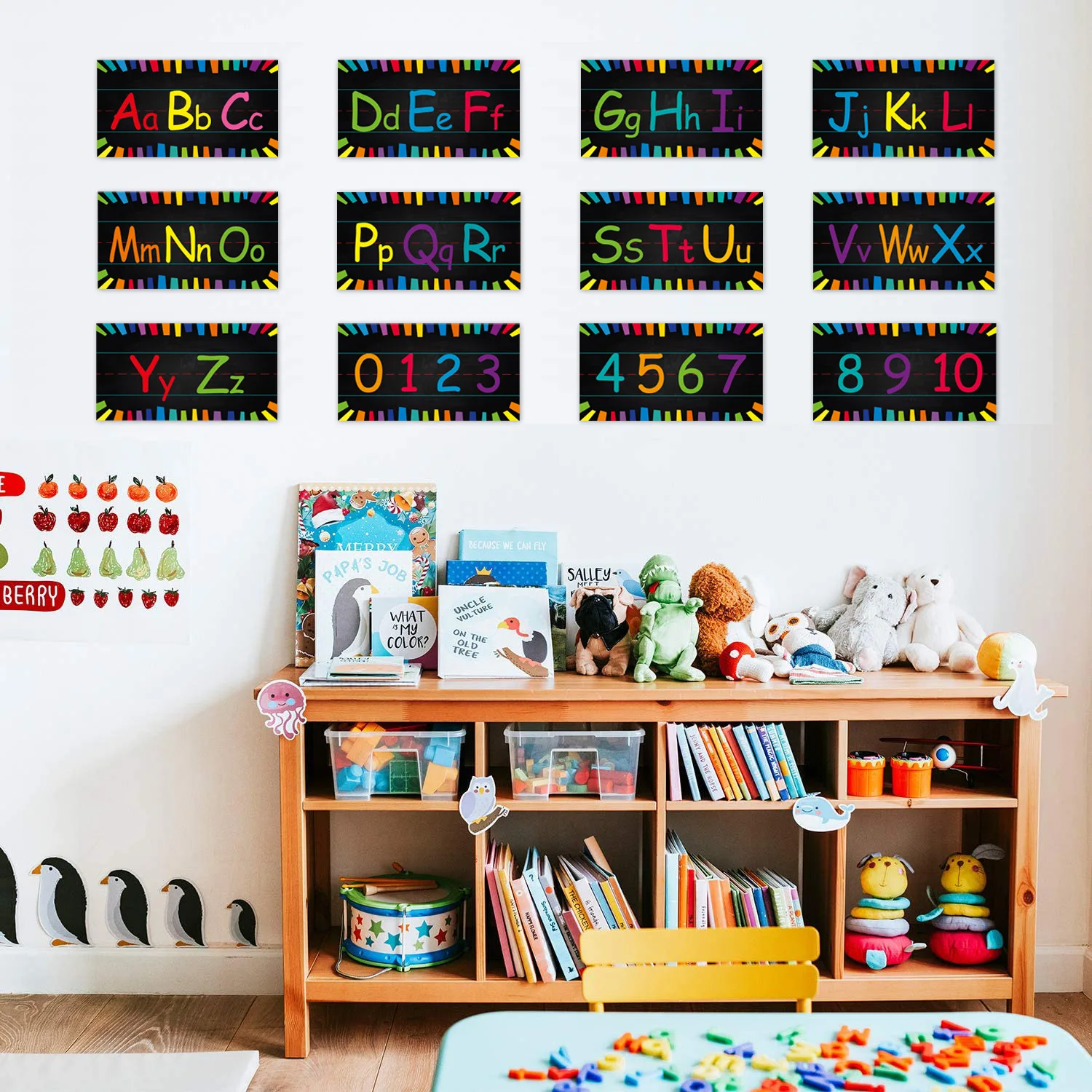12 Pieces Educational Preschool Posters Alphabet Number Classroom Wall ...