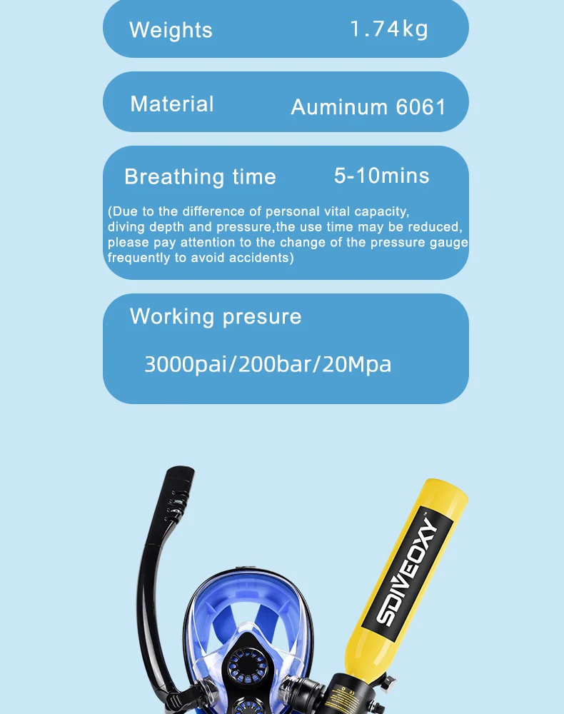 Portable Mini 0.5L Aluminum Scuba Diving Tank & Mask