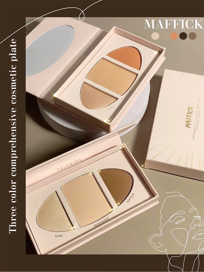 Maffick 3 Colors Highlighter Contouring 2 In 1 Palette Woman Make-up ...