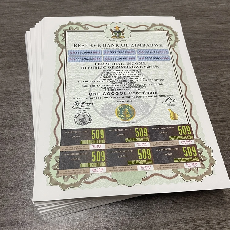 200pcs Zimbabwe Serial Number Paper Certificates with Anti ...