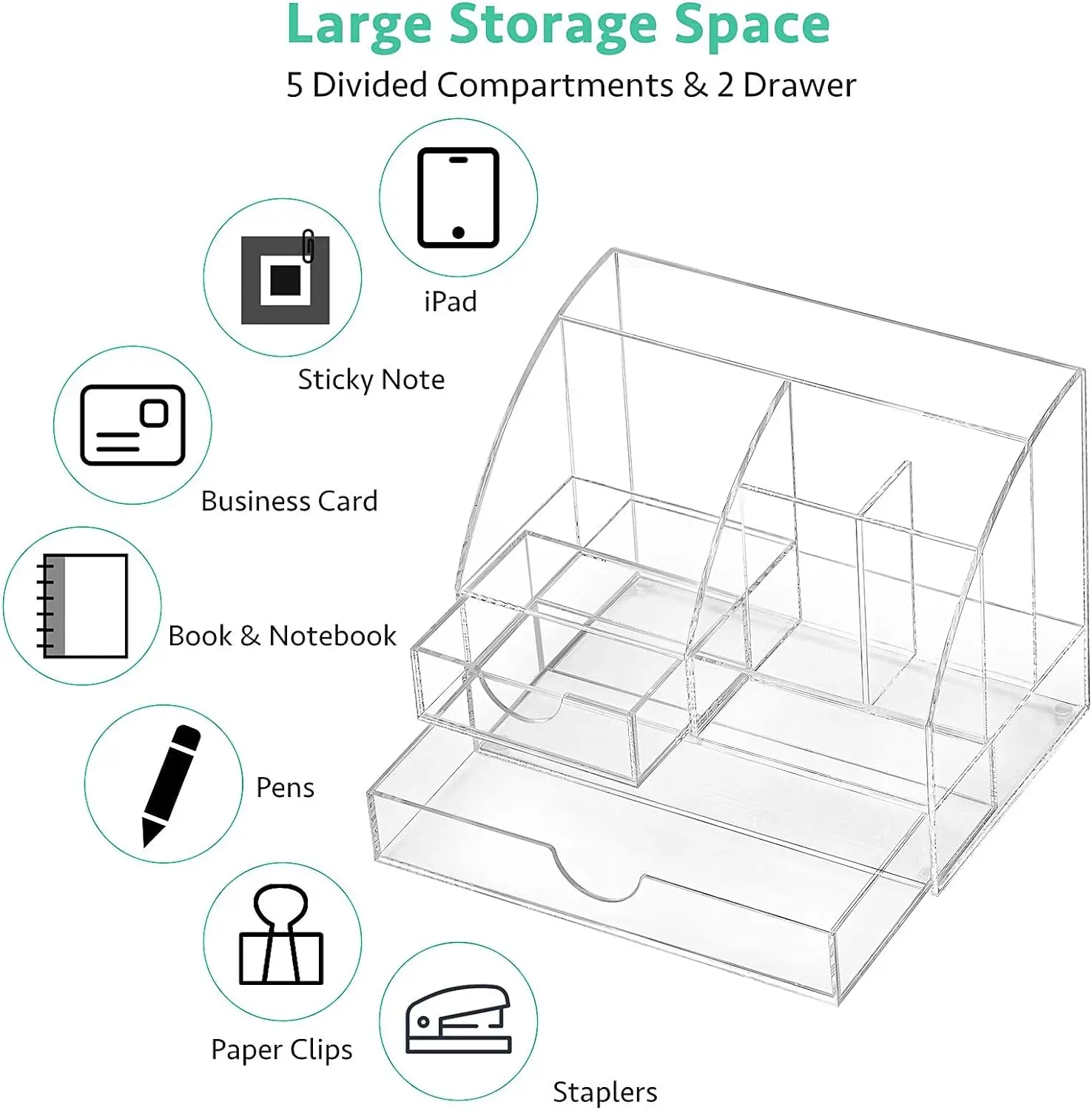 Acrylic Clear Office Desk Stationary Organizer Drawers Desktop ...