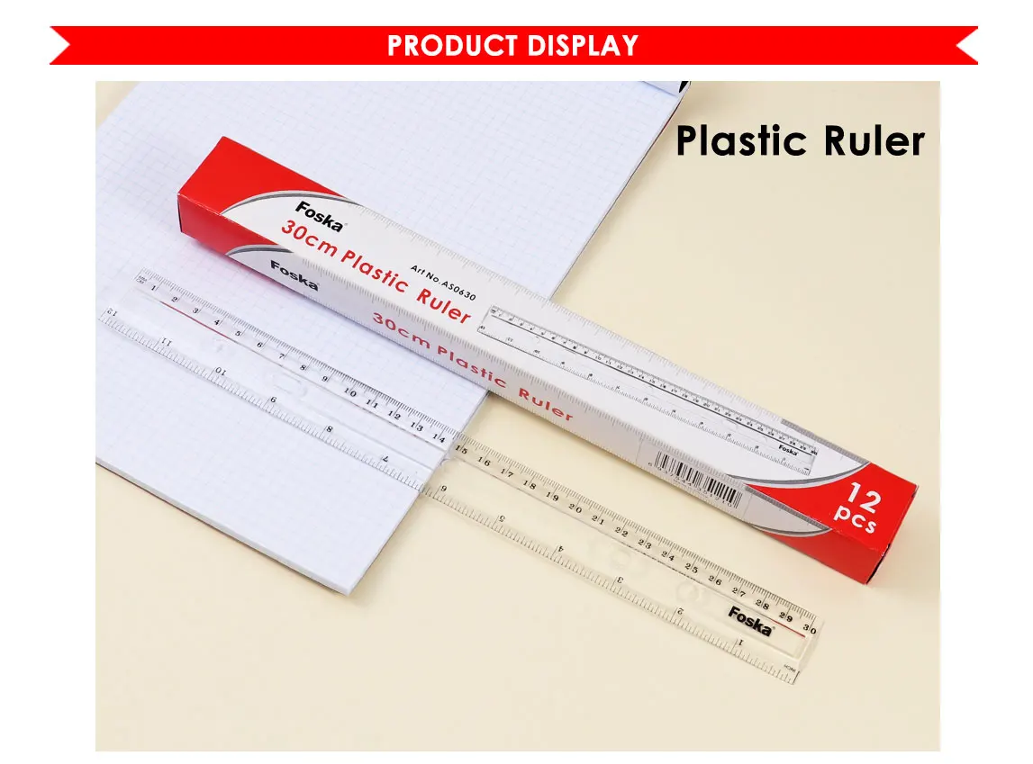Foska Hot Sale 30cm Plastic Straight Ruler - Durable & Accurate