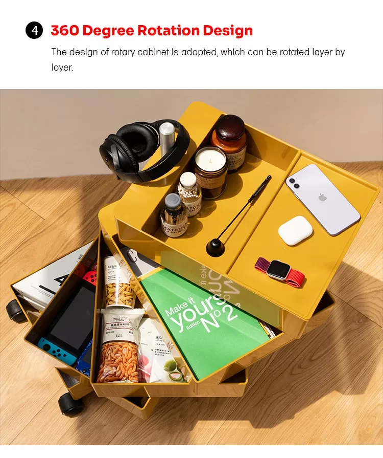 Rotating 5tiers Organizer Plastic Carts Side Table With Wheels - Buy ...