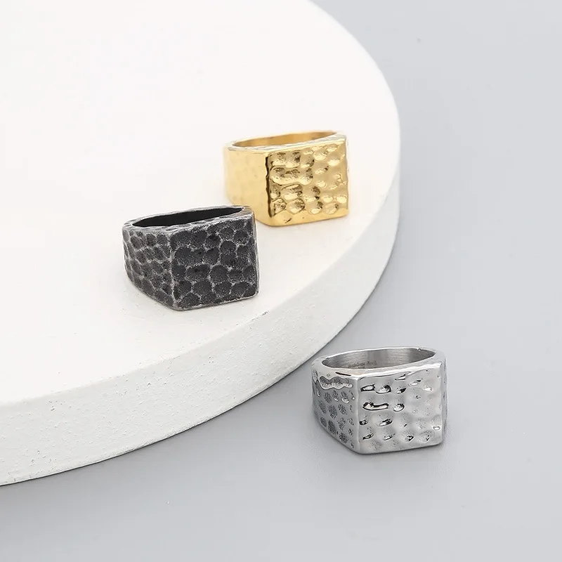 Hip Hop Jewelry Stainless Steel 18k Gold Plated Square Punk Fashion Men ...