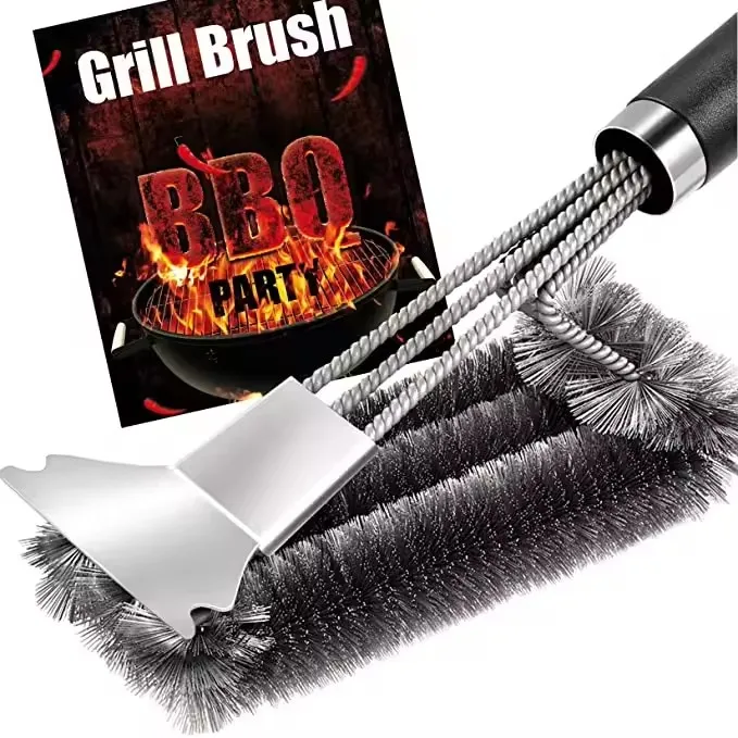 Triple-Headed Barbecue Tools Safe Wire Scrubber Stainless Steel BBQ ...