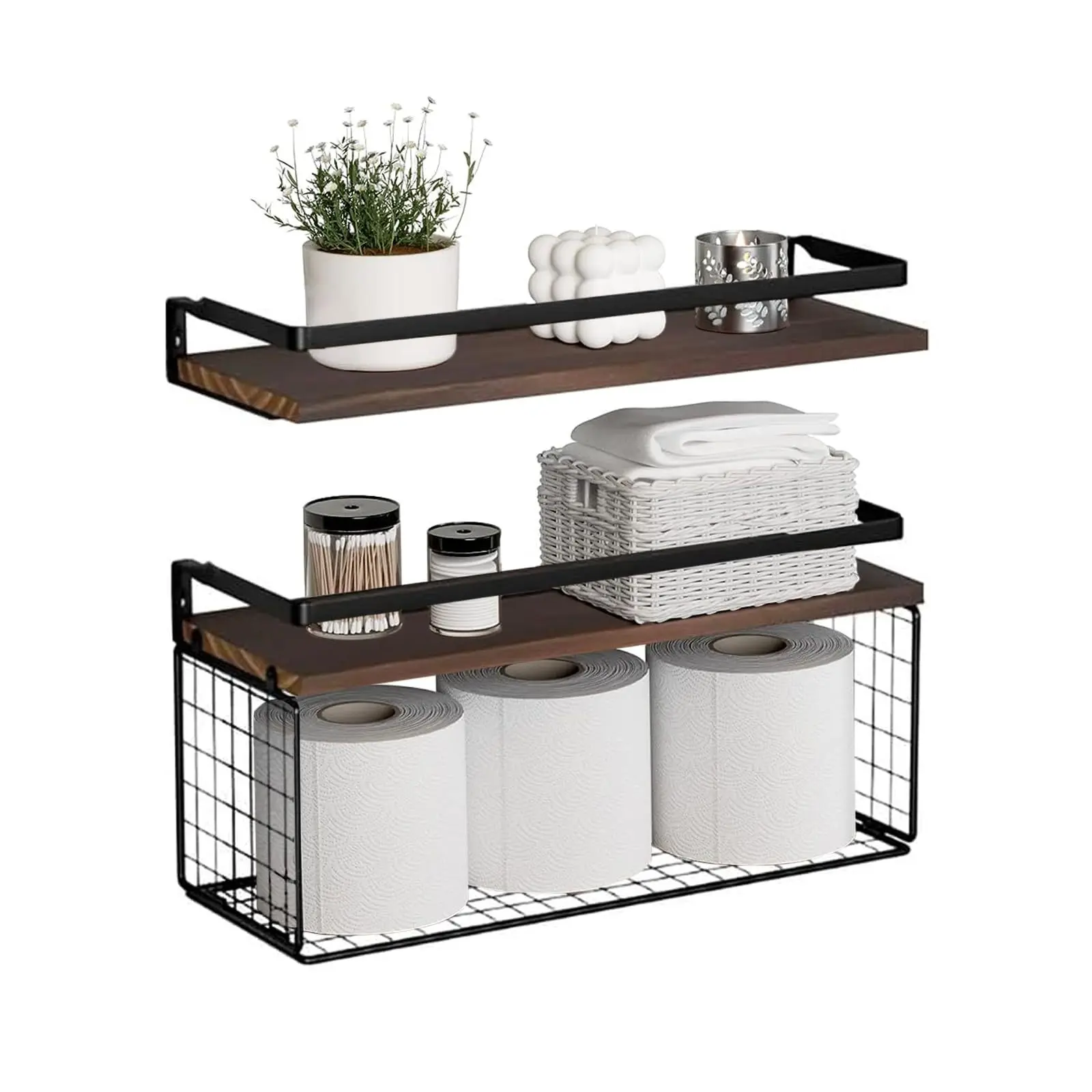 Wall Mounted Floating Rack Shelves Wooden Metal Bathroom Storage Shelf ...