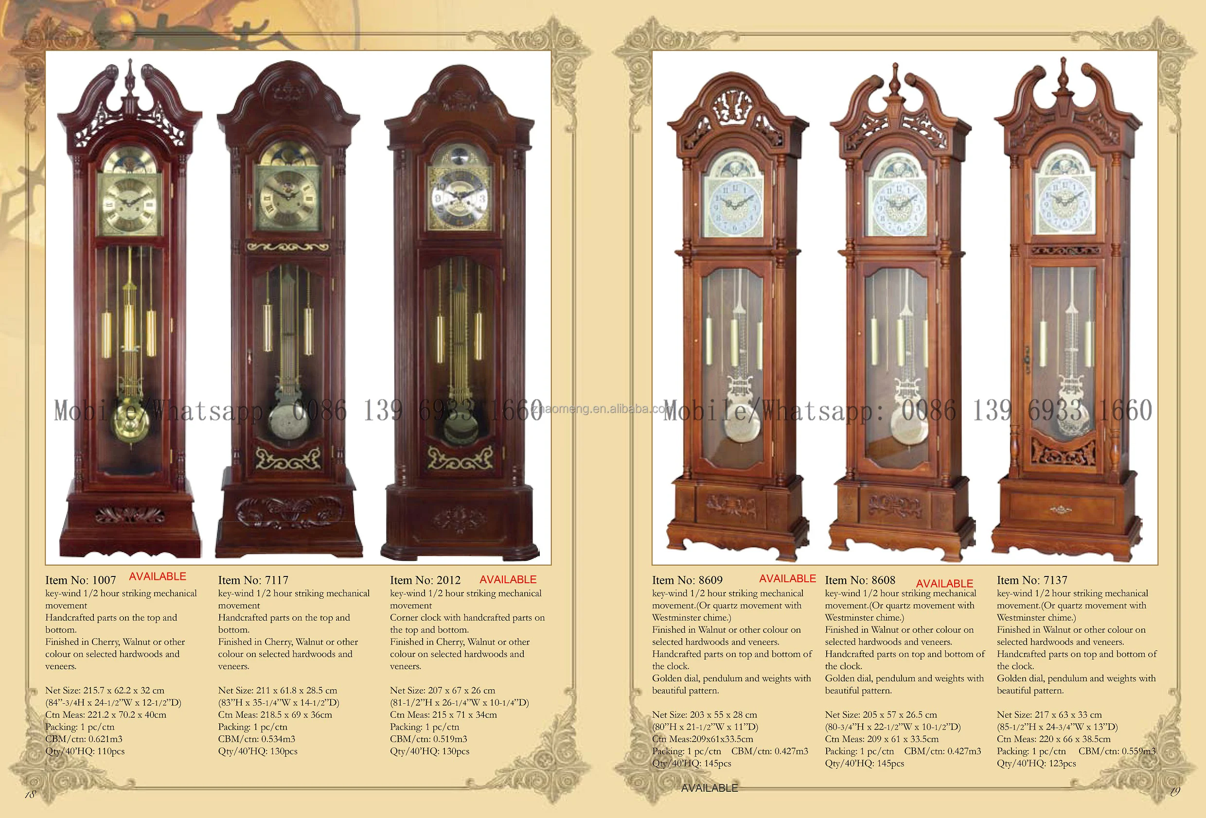 Grandfather Wood Pendulum Floor Clock Richly-decorated Grandfather ...