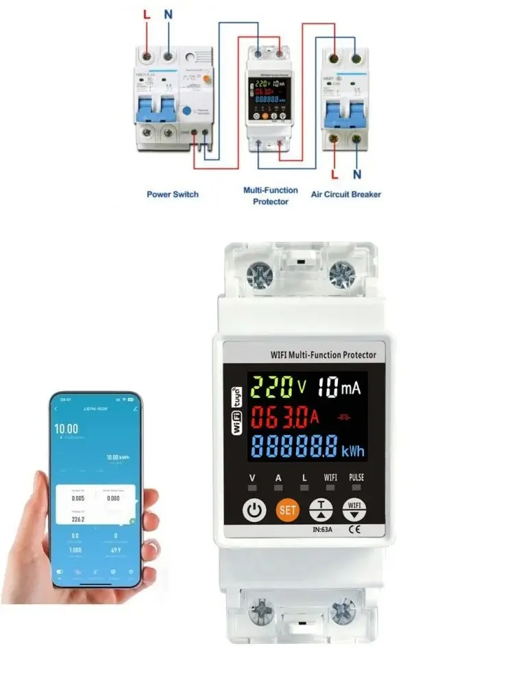 220 AC Wifi Single Phase Adjustable Electronic Current Protector with ...