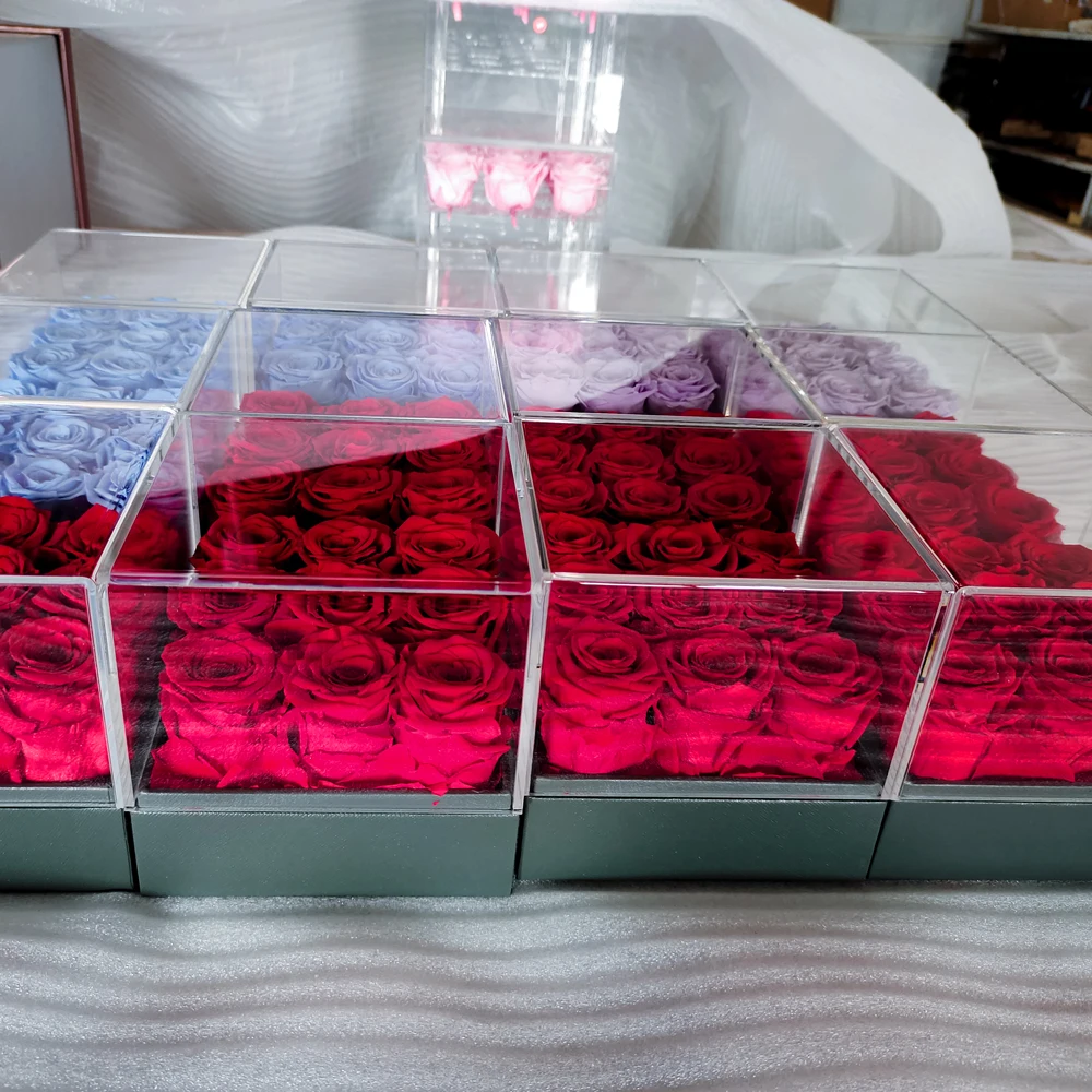 Square Acrylic Preserved Roses Box Wedding Valentine's Mother's Day ...