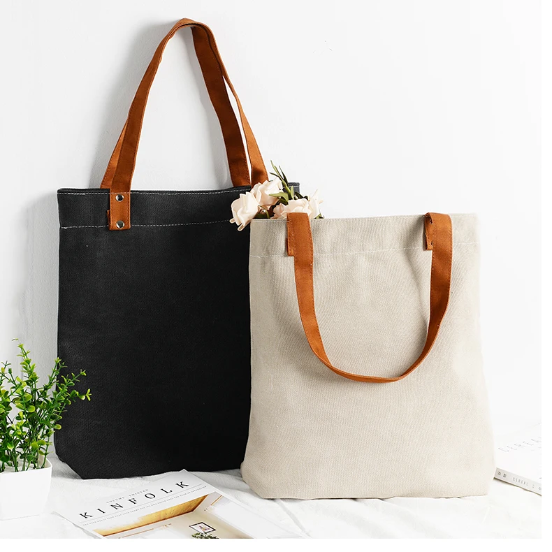 Custom Canvas Tote Bag with Leather Handle - Eco-friendly