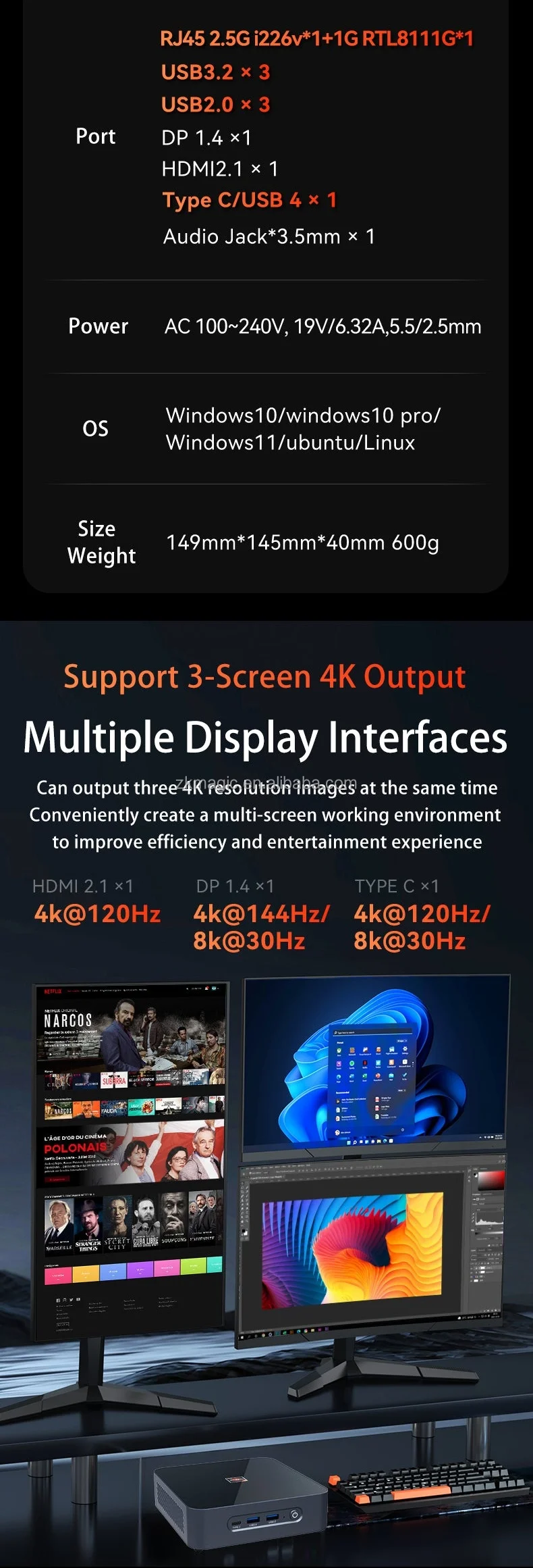 Morefine S500 Amd Ryzen Mini Pc Fp7 7840hs Lpddr5 Windows11 Pro Dual