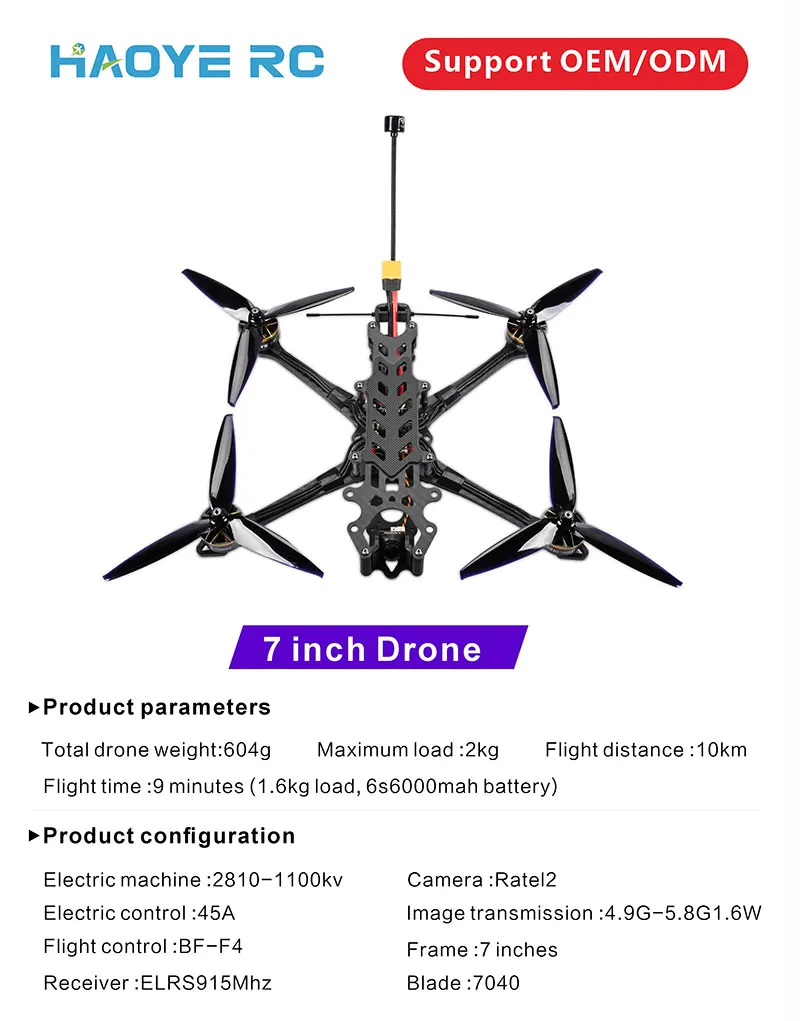 HAOYERC All-Purpose 7-Inch FPV Drone for Various Flight Scenarios High ...