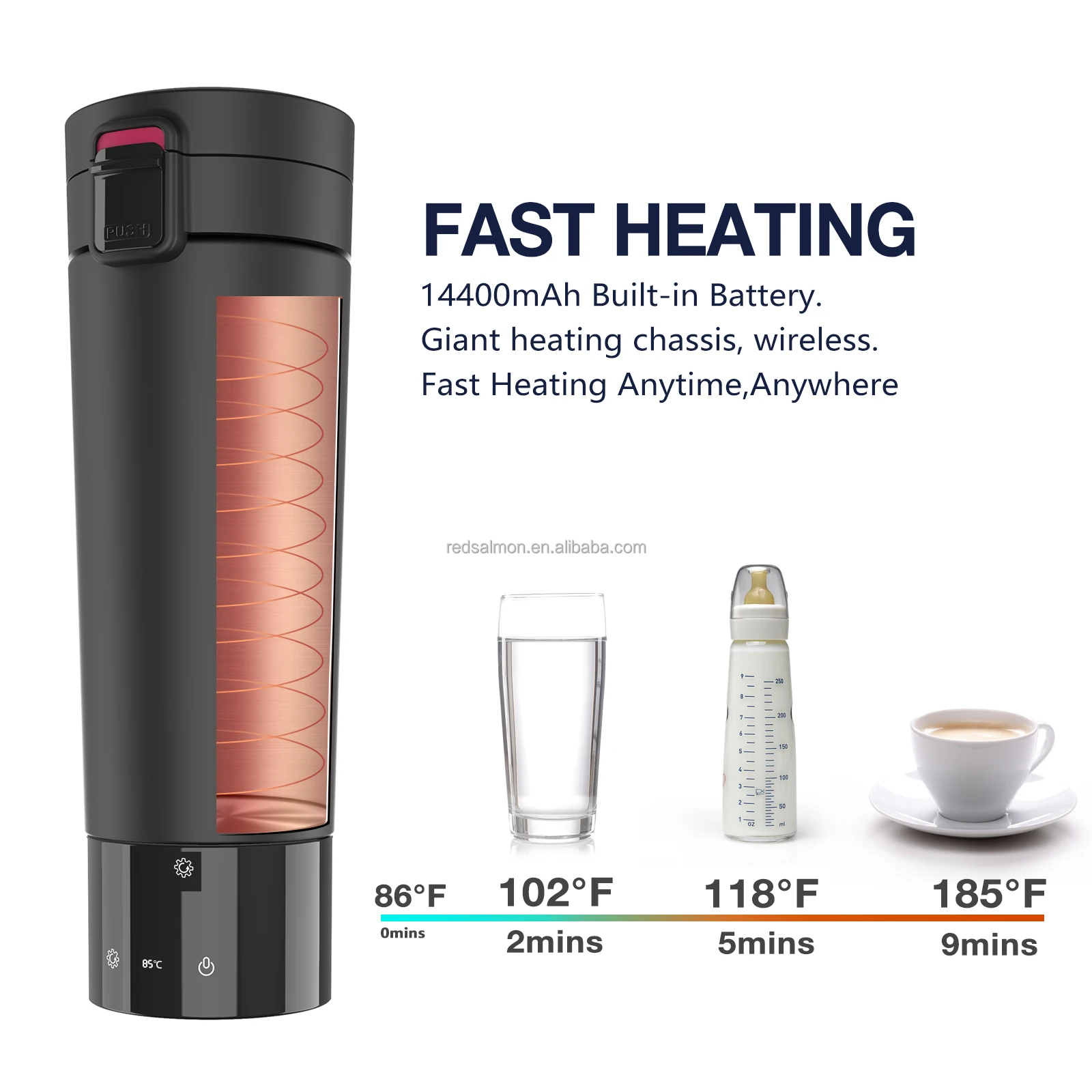 Redsalmon Heated Coffee Mug And Lithium Battery Heating Temperature ...
