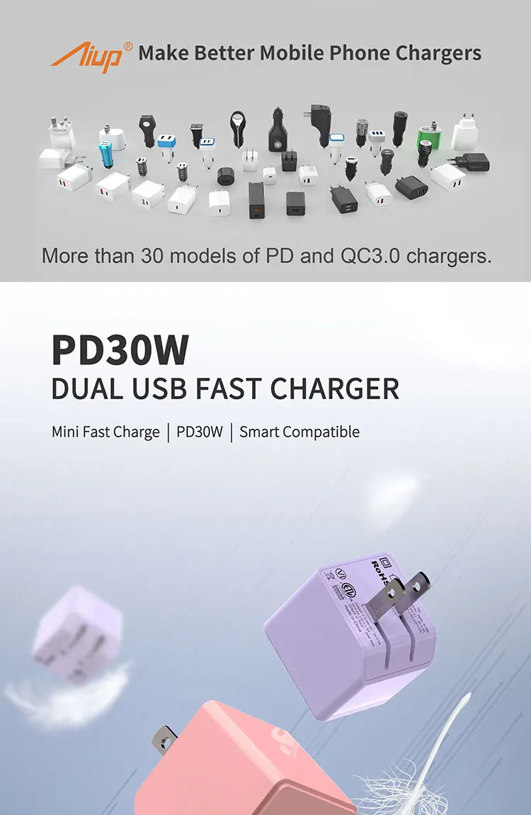 30w Mini Pd Charger Foldable Plug Dual Ports Usb A+c Fast Charging Wall ...