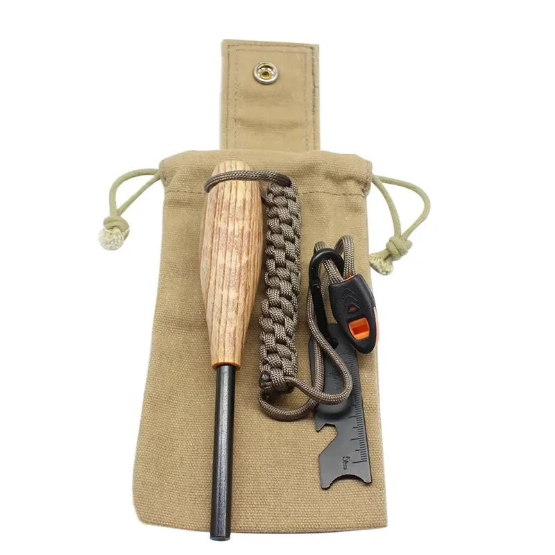 Waxed Canvas Bag Included Fire Starting Tinder Fatwood Handle Flint ...