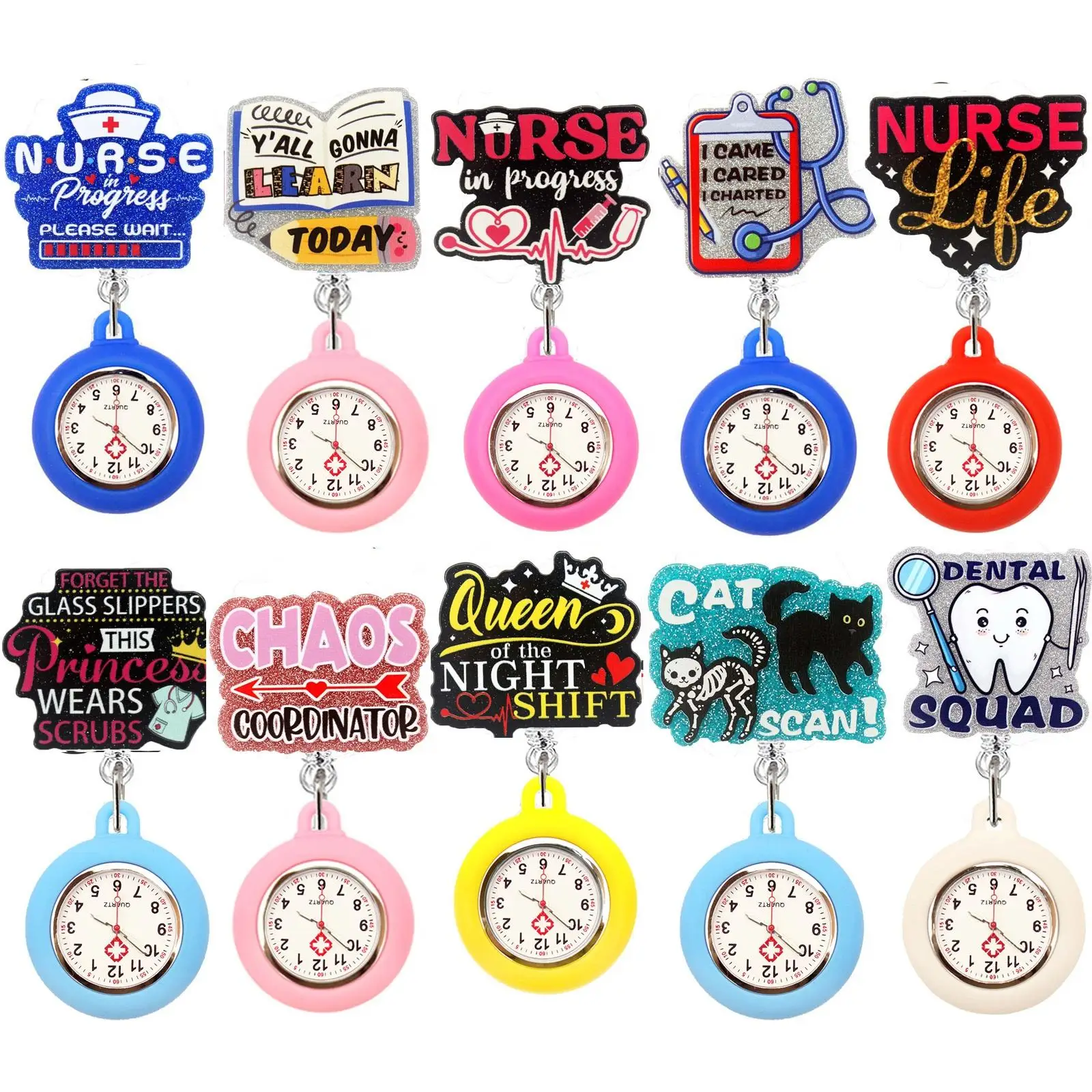 Customized Nurse Glitter Watch Badge Reel - Fashionable