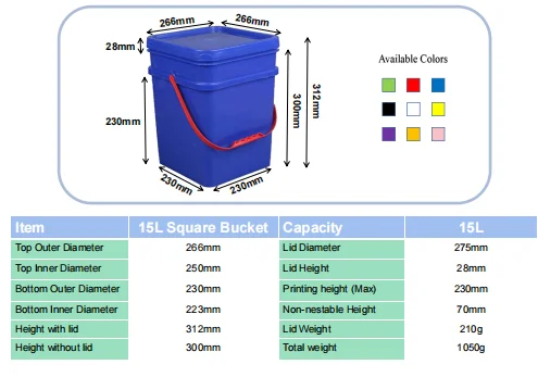 Square 1L-30L Square Plastic Buckets & Pails with Lids - OEM/ODM