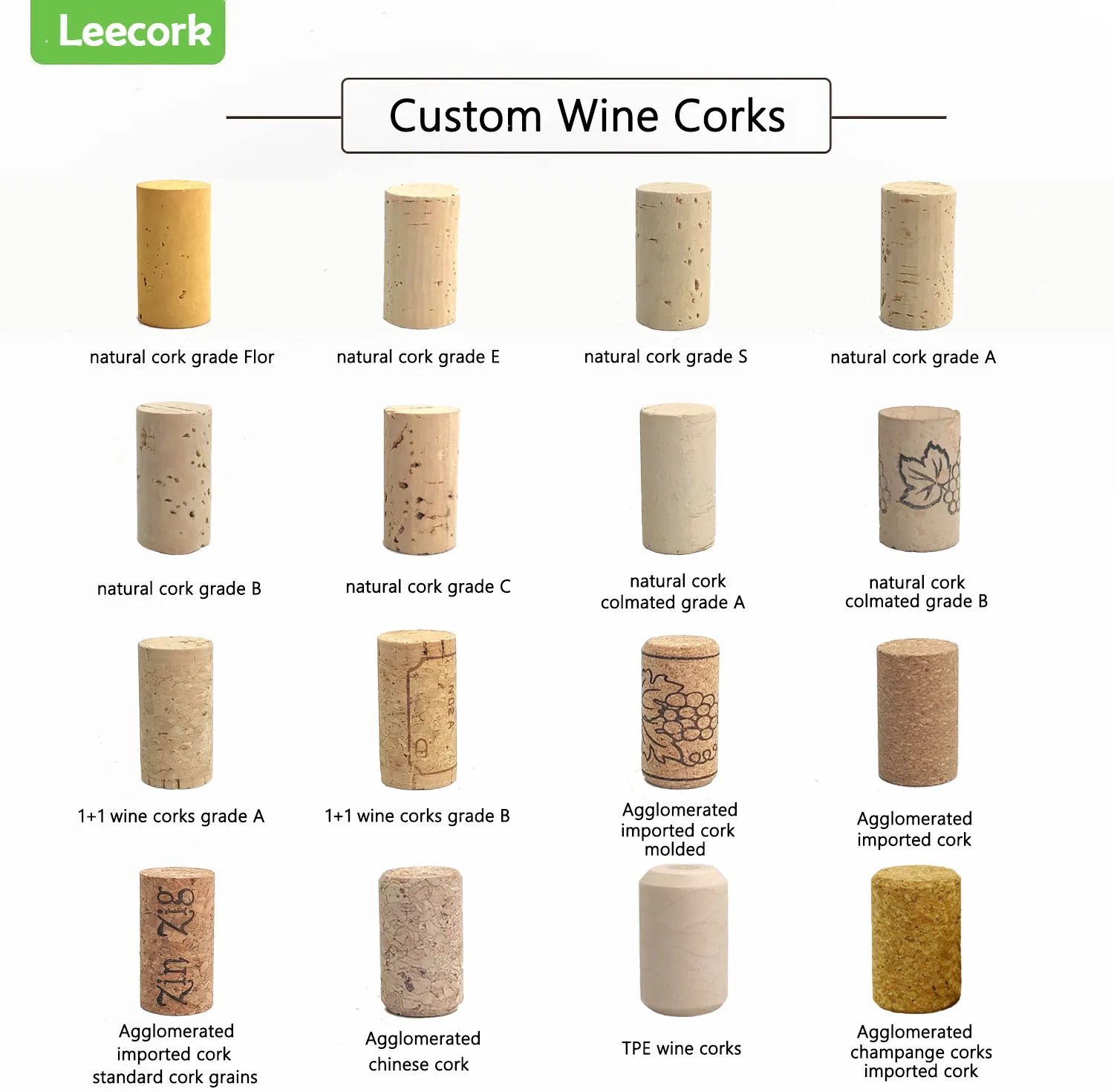 LEECORK Custom Natural Wine Bottle Cork Stoppers 7#8#9# Premium ...