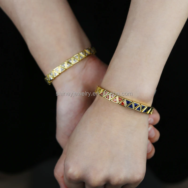 White Rainbow CZ Triangle Stretchy Adjust Bracelet Bling 5A Cubic ...