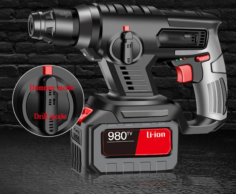 Rotary Impact Cordless Electric Hammer Drill For Concrete Wood Drilling ...