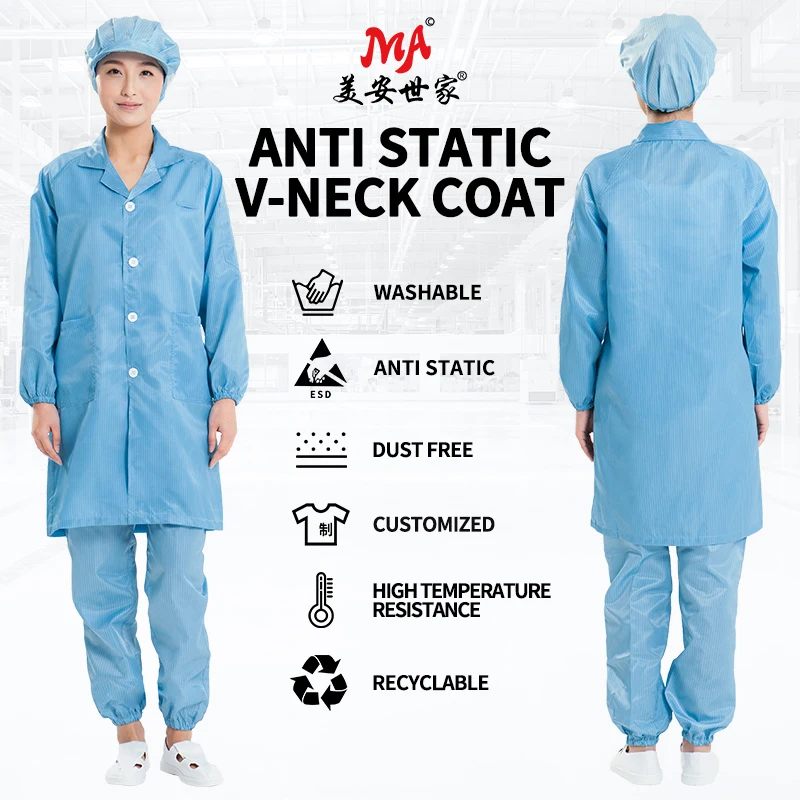 Customized Washable Long Snap Fastener V Collar Lab Coat Esd Smock - Buy Esd Smock,Work Smock ...