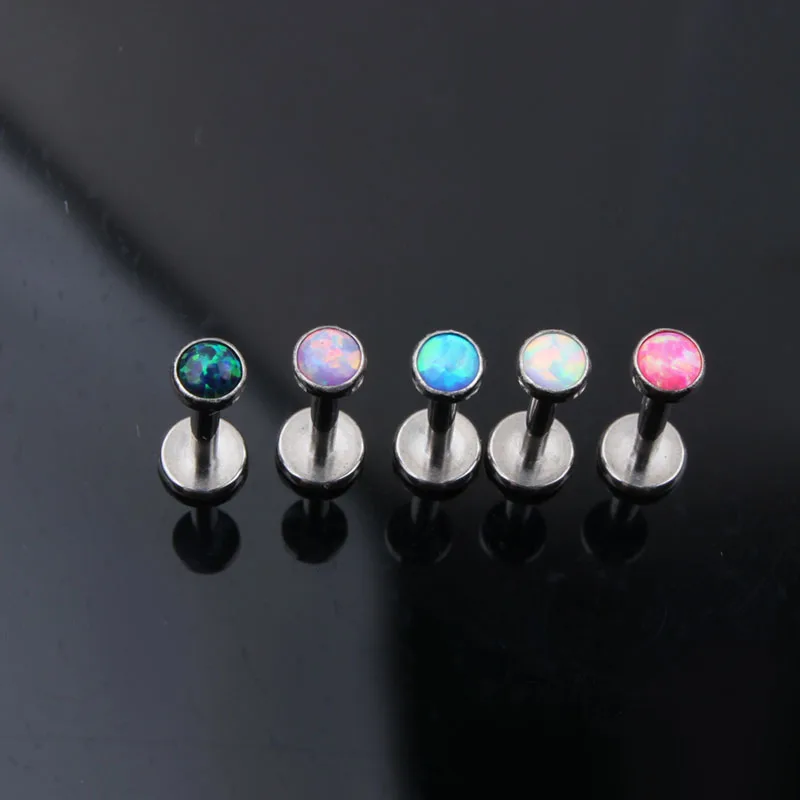 G23 Titanium Lip Rings Fashionable Opal Labret Stud Ear Tragus Piercing ...