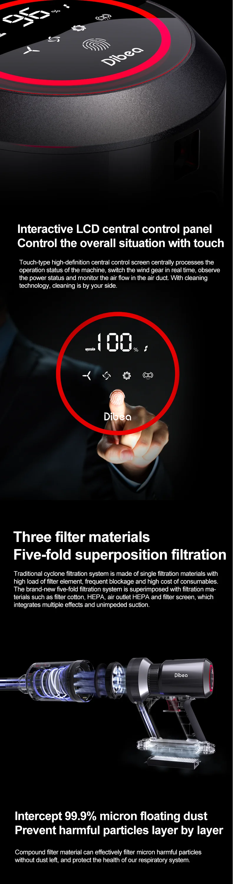 Dibea FC22 Cordless Stick Vacuum - Efficient Cleaning