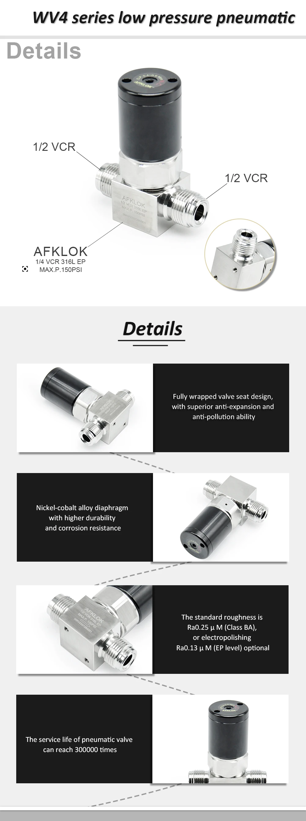Vcr Pneumatic Diaphragm Valve Ultrahigh Purity Valve 316 Stainless ...