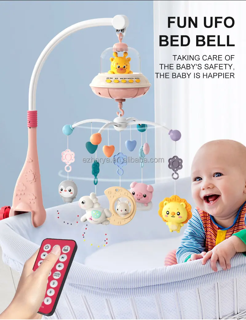 Zhorya Bedside Bed Bell Cartoon Rattle Rotate Hanging Crib Toy Felt ...