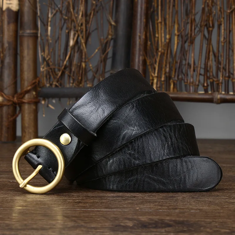 3cm Wide Vintage Couple Circular Buckle Leather Needle Buckle Pure ...