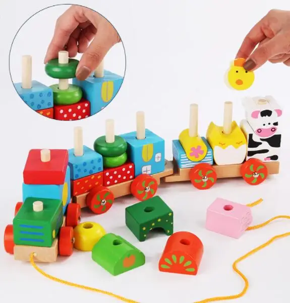 Wooden Disassembly And Assembly Multi-functional Drag Train Children's ...