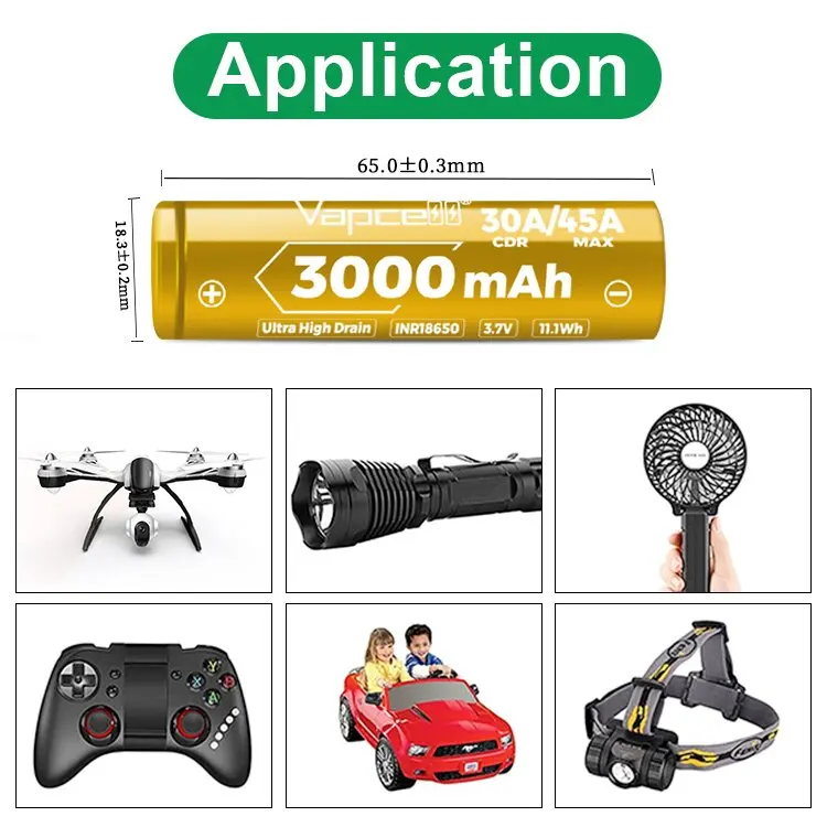 Ultra Low Internal Resistance Vapcell 18650 U30 3000mah 45a Li-ion ...