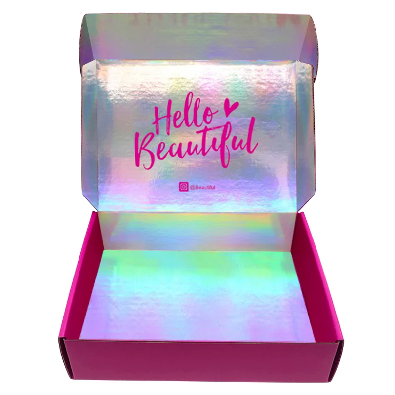 Custom Rainbow Holographic Mailing Subscription Packaging Boxes Pink ...