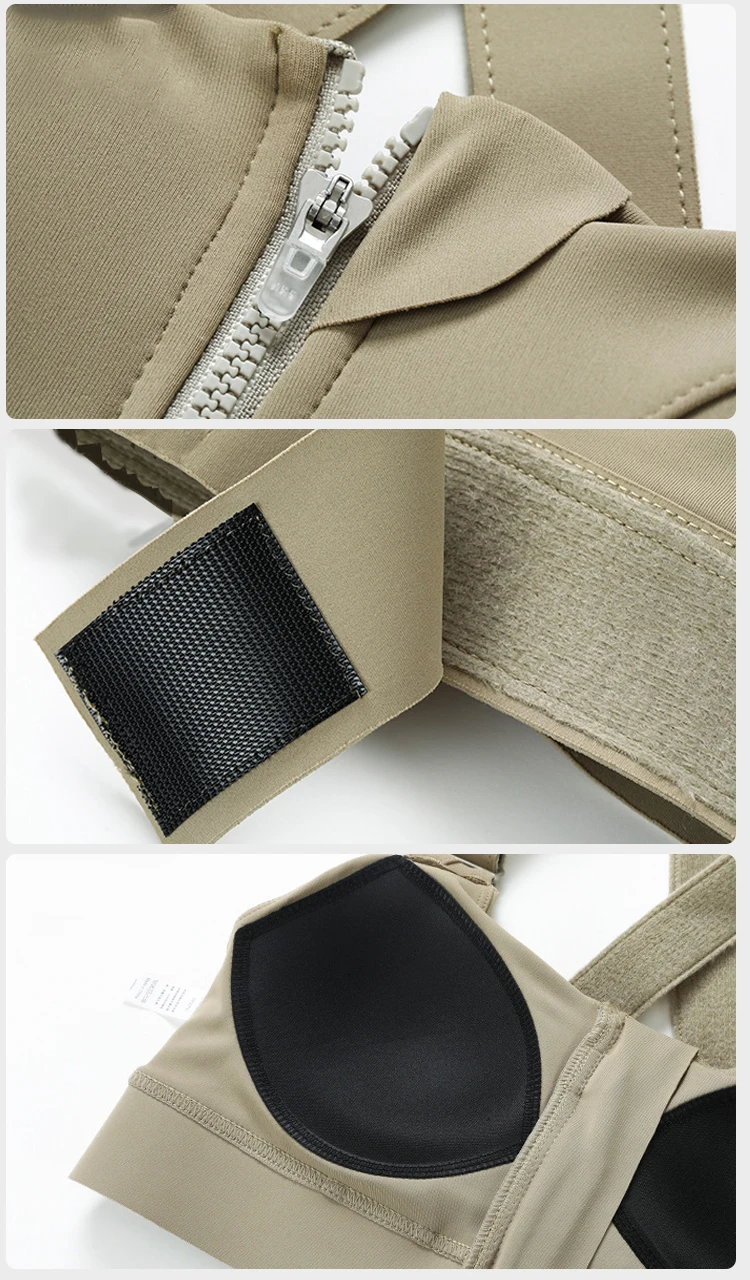 S-5xl Plus Size Front Zipper Sports Bra Adjustable Strap High Support ...