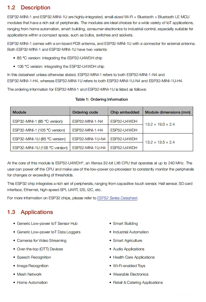 ESP32-S3-MINI-1U-N8 Wi-Fi Ble 5.0 8MB Flash 32-bit Dual Core MCU Module ...