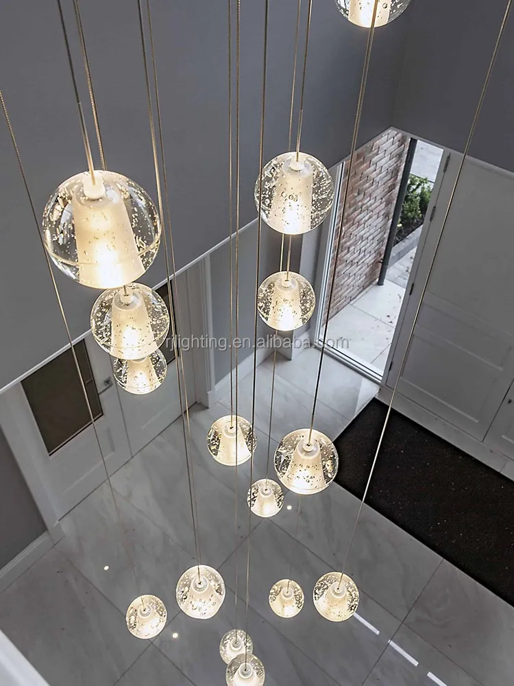 Modern Long Hanging Adjustable Stairwell Chandelier Loft High Ceiling ...