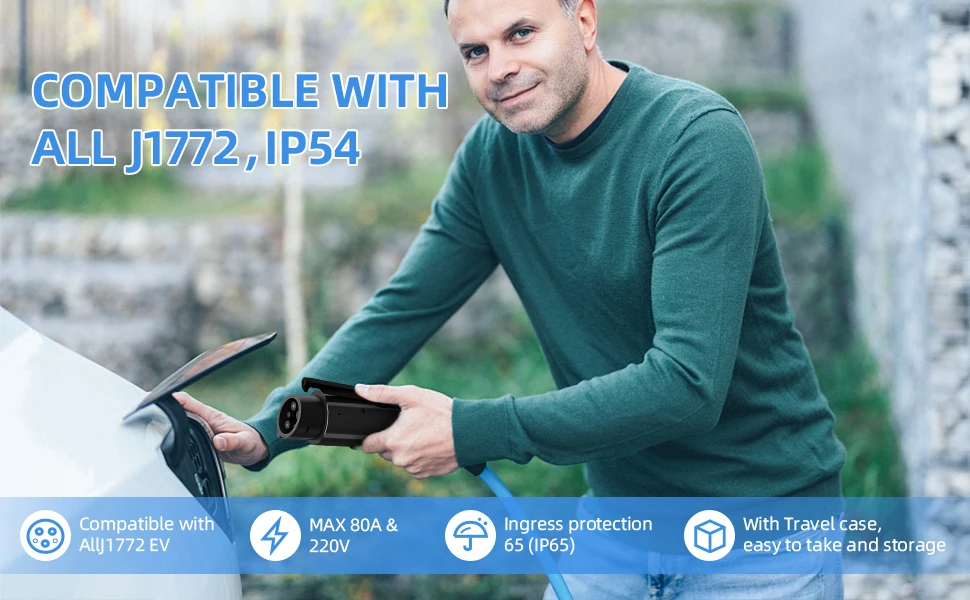 Sae J1772 Charger Black Type 1 Ev Connector 80a J1772 Charging Adaptor ...