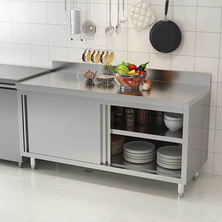 Stainless Steel Commercial Kitchen Work Table with Sliding Door Storage ...