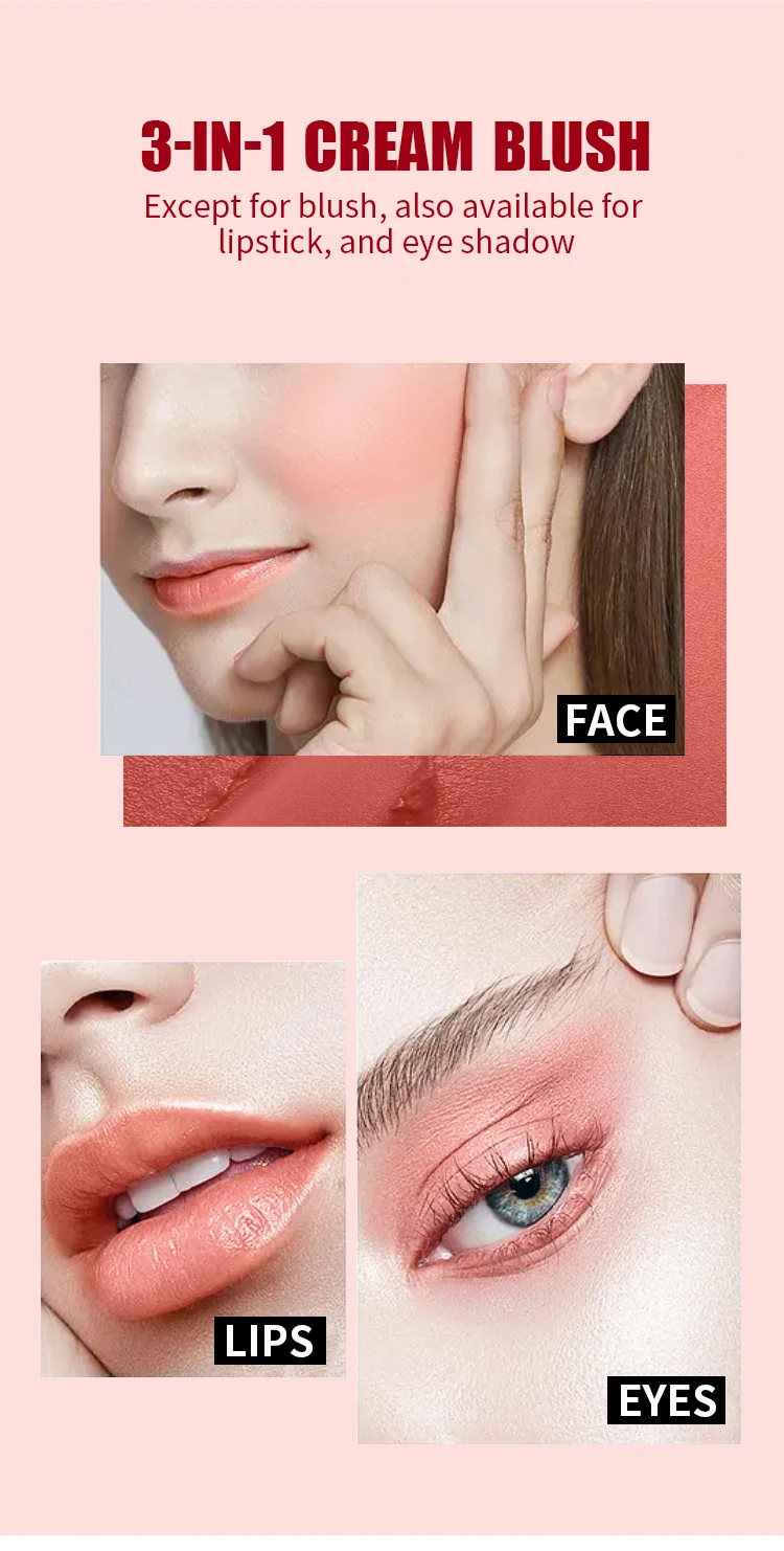 Custom Logo Vegan Blush Tint Waterproof Eye Lip Cheek Blusher 3 In 1 ...
