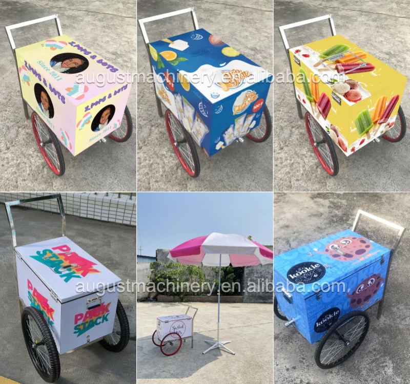 Street Bicycle Ice Mobile Hand Push Cream Cart Solar Powered Freezer ...