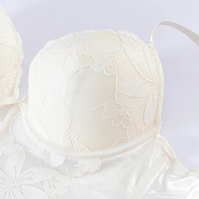 Oem/odm Supplier Luxury Satin Long Line Bra Center Front V Lace Bra ...