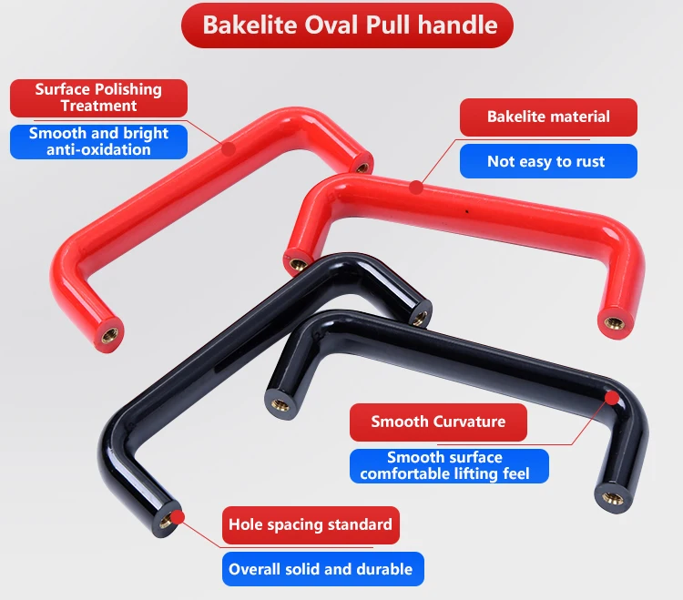 M8 Bakelite Oval U Shape Cabinet Door Pull Handle Black