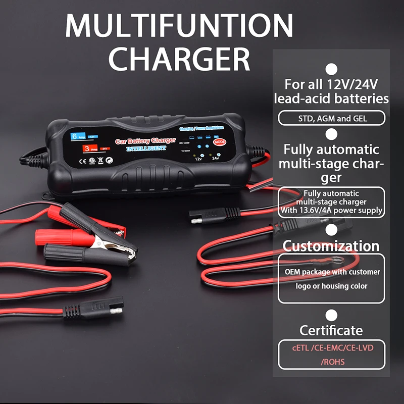 Smart 12v 6a 24v 3a Led Charger Battery Trickle Charger 12v 24v Booster ...