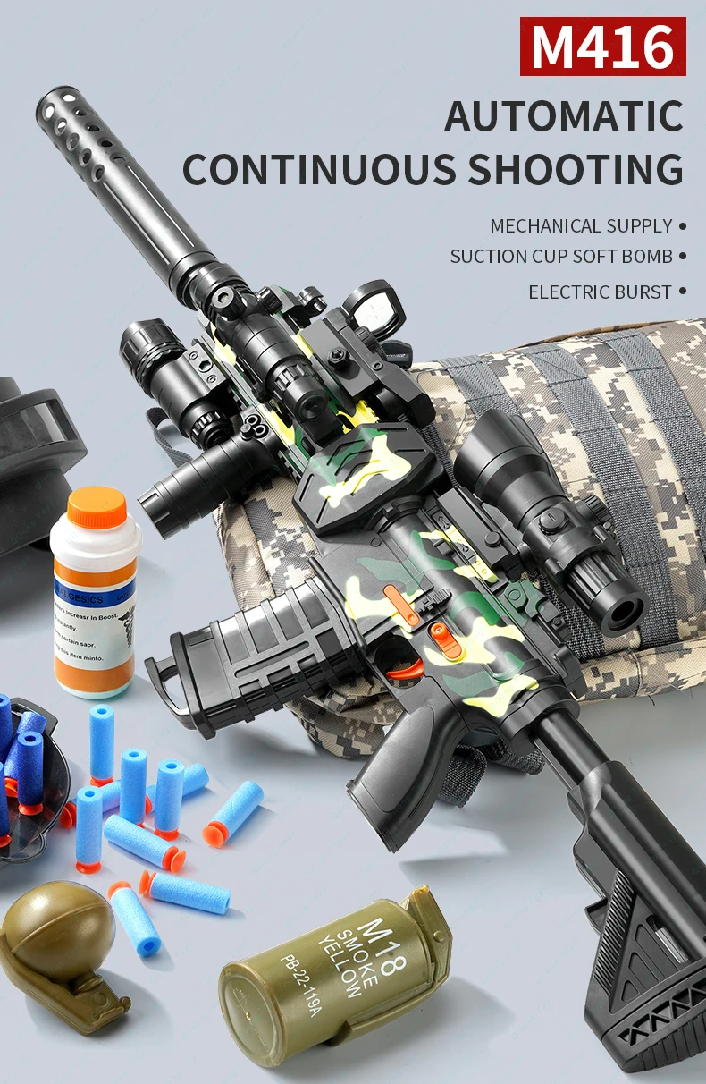 Qilong Hot Sell B/o Foam Bullets Gun Toy Children M416 Electric Blaster Guns Strong Power Soft ...
