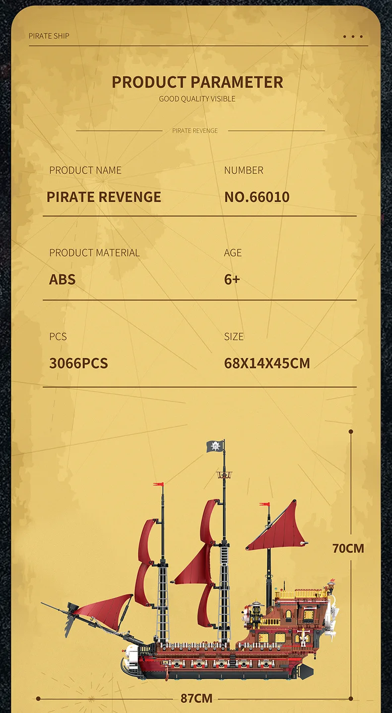 Rebrix 66010 Pirate Revenue Model Ship Queen Anne Building Block Ship ...